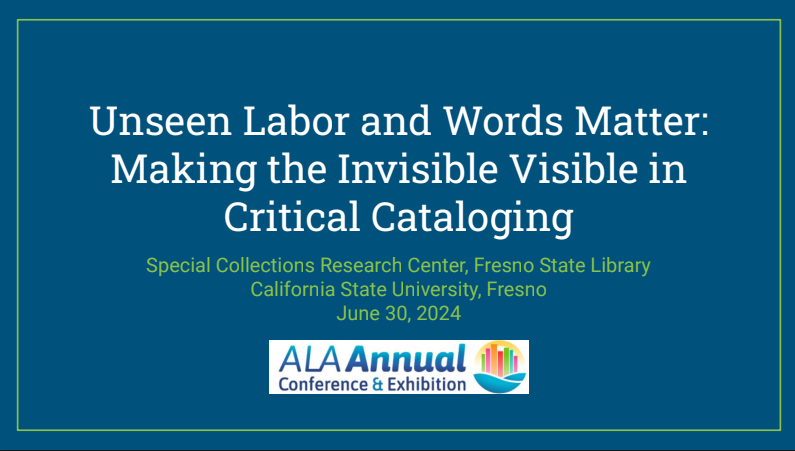 Special Collections presentation at American Library Association ...